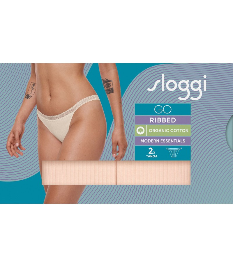 2 x Majtki damskie sloggi GO Ribbed Tanga C2P pudrowy pomarańczowy | Majtki damskie Tanga ...